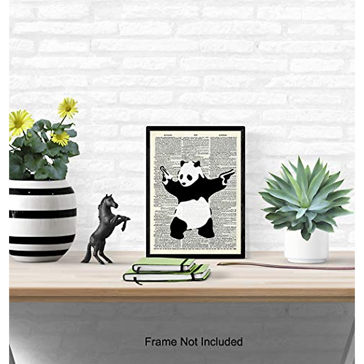 Banksy Shooting Panda Poster - 8x10 Graffiti Wall Art, Home Decor, Decoration - Cool Urban Street Art for Bedroom, Apartment, Living Room - Gift for Men, Boys, Teens, Guns or Firearms Fans -UNFRAMED