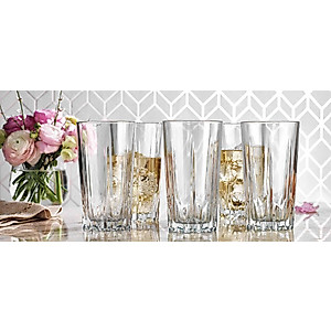 Glaver's Old Fashioned Highball Glass Cups. Set of 10 Elegant Diamond Cut Drinking Glasses. Classic 15 oz Bar Glasses. Tall Kitchen Glass for Wate,r Juice, Beer, Cocktails.