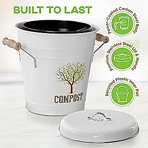 Third Rock - 1.3 Gallon Traditional Kitchen Compost Bin - White - with 3 Years Supply of Charcoal Filter Replacements