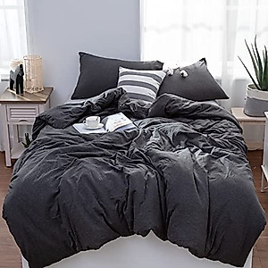 LIFETOWN 100% Jersey Knit Cotton Duvet Cover Set T-Shirt Feel Bedding Set Ultra Soft Wrinkle-Free (Dark Grey, Queen)
