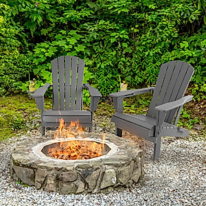 OLYMSOLD Folding Adirondack Chair Set of 2, Plastic Adirondack Chairs Wood Texture, Fire Pit Chairs for Outside, Weather Resistant Composite Adirondack Chair with Cup Holder