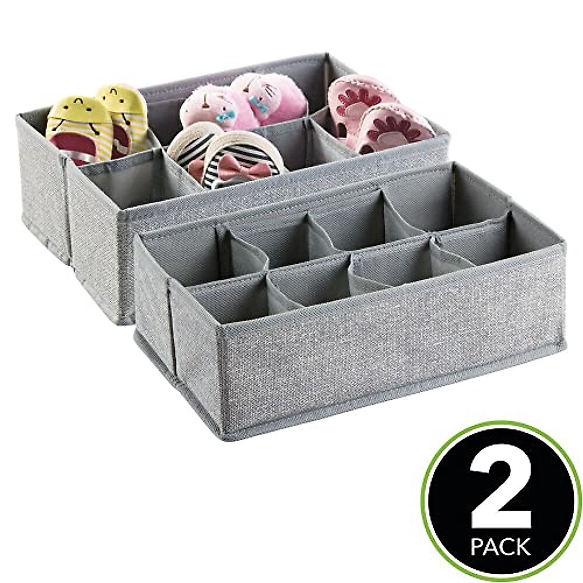 mDesign Fabric Divided 8-Section Drawer Organizer Bins, Kid/Baby Nursery Dresser, Closet, Shelf, Playroom Organization, Hold Clothes, Toys, Diapers, Bibs, Blankets, Lido Collection, 2 Pack, Gray/White