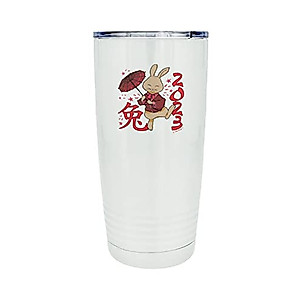 Lunar New Year Decor Year Of The Rabbit 2023 Full Character Art 20oz Stainless Steel Insulated Travel Mug With Lid