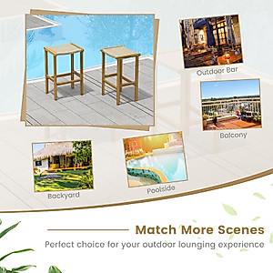 Tangkula Outdoor Bar Stools Set of 4, 30 Inches high Acacia Wood Heavy Duty Bar Height Stools with PE Rattan Saddle Seat, for Patio, Garden, Poolside and Balcony, Teak