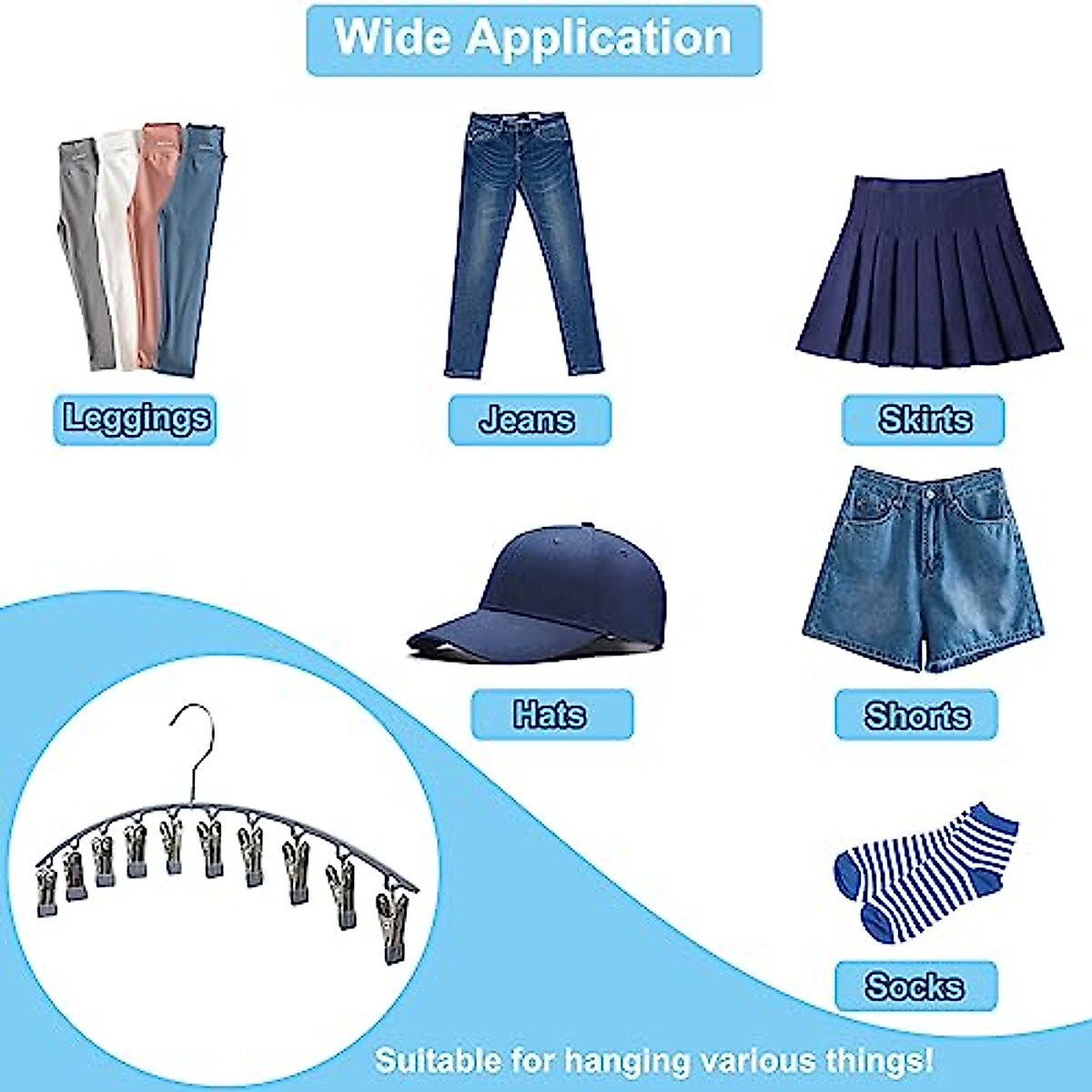 Pant Hangers with Clips, 20 Pack Metal Pants Hangers Space Saving Skirt Hangers for Women, Non Slip Adjustable Heavy Duty Clip Hangers for Pants, Jeans, Trousers, Skirts, Shorts, Socks