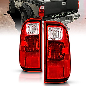 AmeriLite for 2008-2016 Ford F250 F350 F450 / SuperDuty Red Clear OE Replacement Brake Lamp Tail Lights Set - Driver and Passenger Side