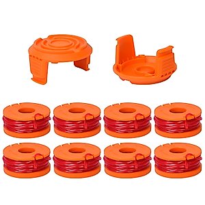 Generep Weed Eater String Replacement Trimmer Line for Worx WA0010 WG180 WG163 Spools,10 ft/0.065 Inch Trimmer String Refills Parts,WA6531 GT Spools Cap Cover(8 Spools, 2 Caps)