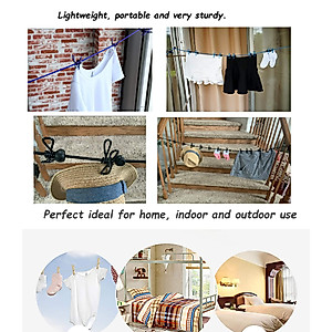 11 Feet Blue Windproof Clothesline with 12 Blue Clips, Adjustable Clothes Line for Home, Travel and Outdoor Hanging Clothes (Blue)