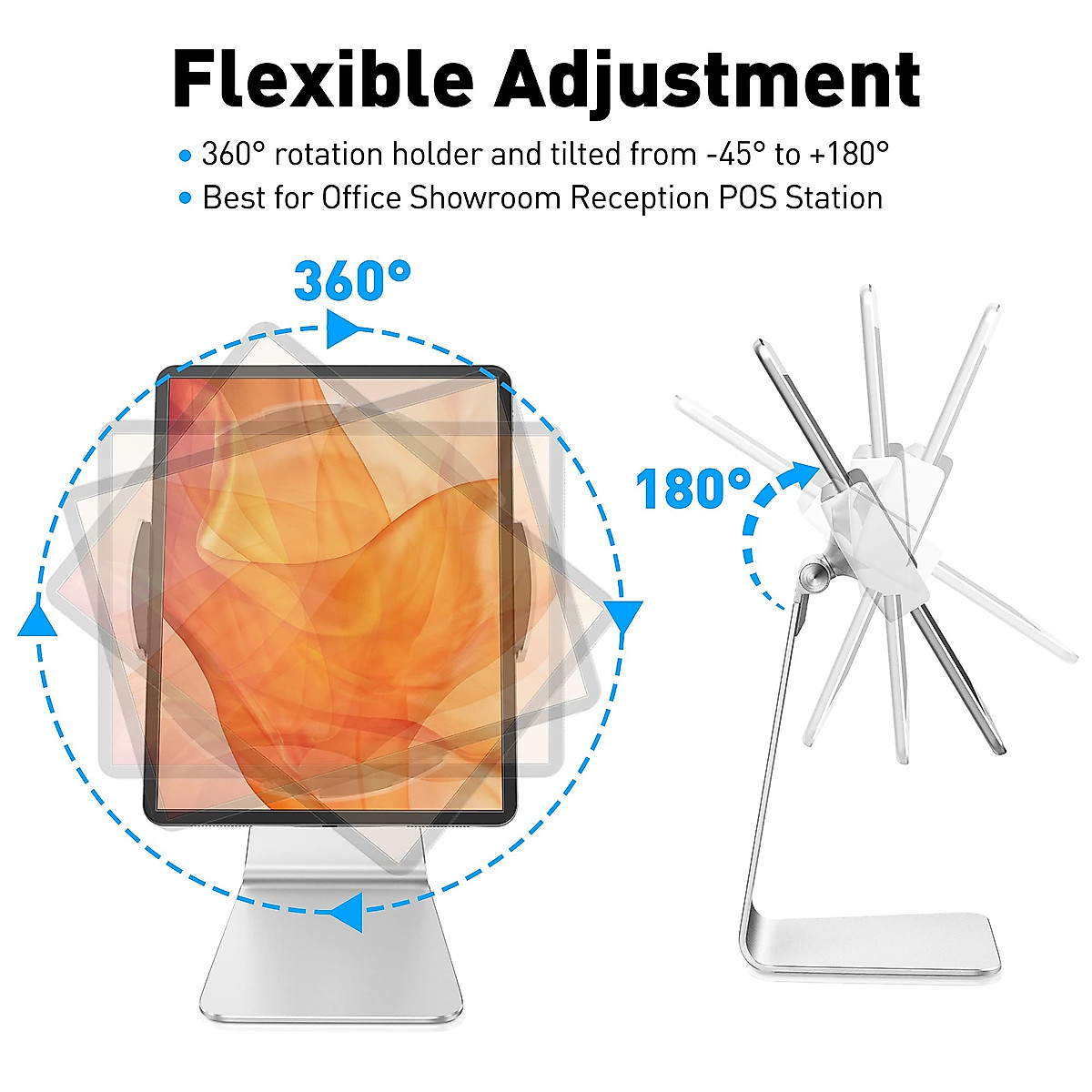 AboveTEK Elegant Tablet Stand, Aluminum iPad Stand Holder, Desktop Kiosk POS Stand for 7-13 inch iPad Pro Air Mini Galaxy Tab Nexus, Tablet Mount for Store Showcase Office Reception Kitchen Countertop