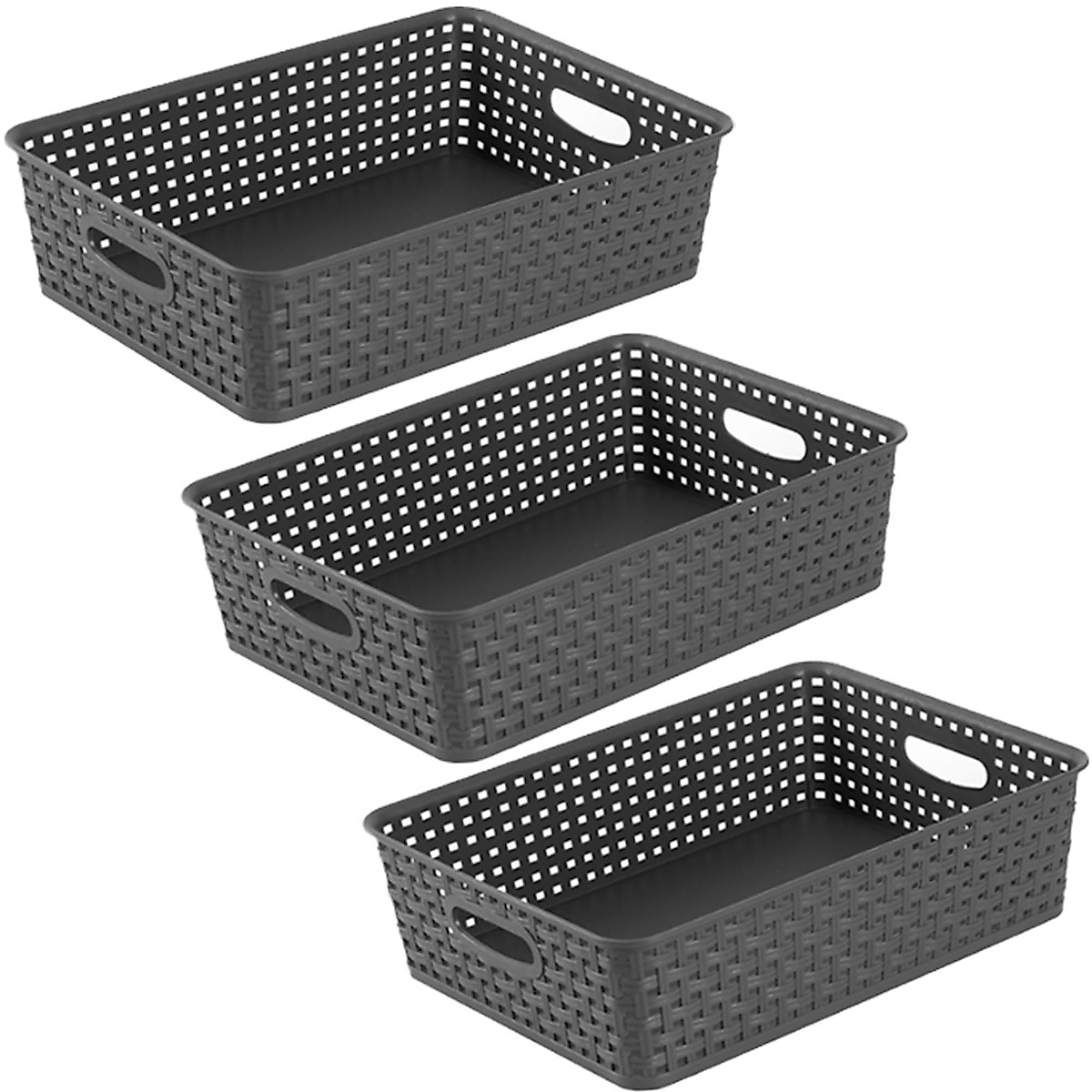 Plastic Storage Baskets 3 Pack, Large Pantry Organization and Storage,Basket Household Organizers,Plastic Baskets with Handles Storage Baskets 13.77"X9.84"X3.74" (Grey Large)