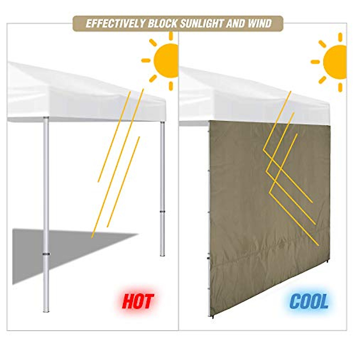 REDCAMP Instant Canopy Sidewall for 10x10ft Pop Up Canopy, 1 Pack Sunwall Only, Khaki (1 Sidewall Only, Canopy Tent NOT Included)