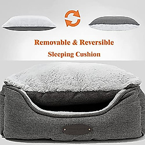 DEBANG HOME Dog Bed for Small Dogs,Calming Dog Beds,Cat Bed,Anxiety Comfy Durable Pet Beds with Reversible&Washable Cushion,Square Dog Bed in Grey Color
