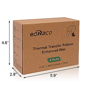 Desktop Thermal Transfer Ribbons -Enhanced Wax, 8 Rolls, 4.33" x 244'/110mm x 74m for Zebra Desktop Printer