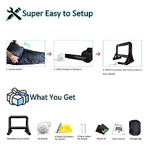 16 FT Inflatable Projector Screen for Outdoor Movies - Easy Setup Blow-Up Screen with Quiet Fan for Outdoor Movie Nights, Backyard Events, and Parties (Dual Support)