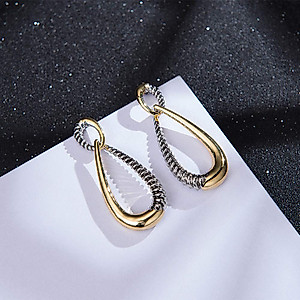 Mytys Dangle Earrings for Women Designer Brand Unique 2 Tone Gold & Silver Statement Drop Earring Jewelry Gift (style 12)