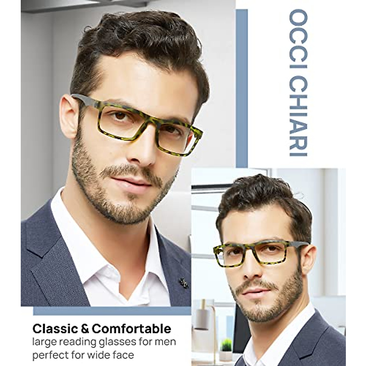 OCCI CHIARI Blue Light Blocking Glasses for Men Readers 0 1.0 1.25 1.5 2 2.25 2.5 3 3.5 4.0 5.0 6.0 ( Green Demi , 2.25 )