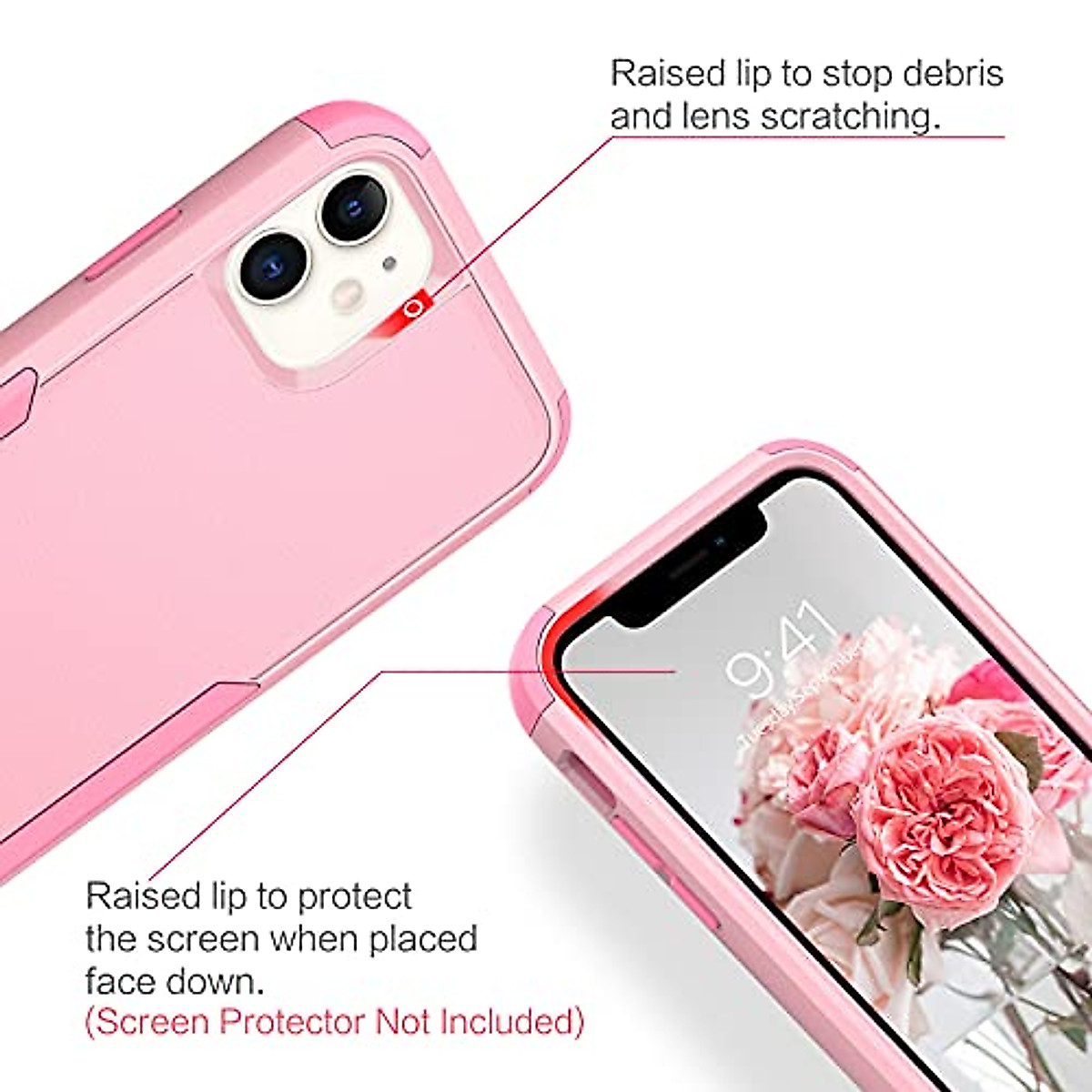 BENTOBEN iPhone 11 Case, Phone Case iPhone 11, Heavy Duty 3 in 1 Full Body Rugged Shockproof Hybrid Hard PC Soft TPU Bumper Drop Protective Girls Women Boy Men Covers for iPhone 11 6.1", Pink Design