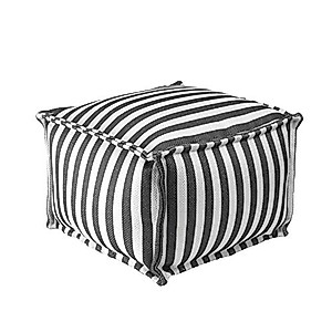 nuLOOM Porto Striped Indoor/Outdoor Ottoman Pouf Grey 14" x 20" x 20"