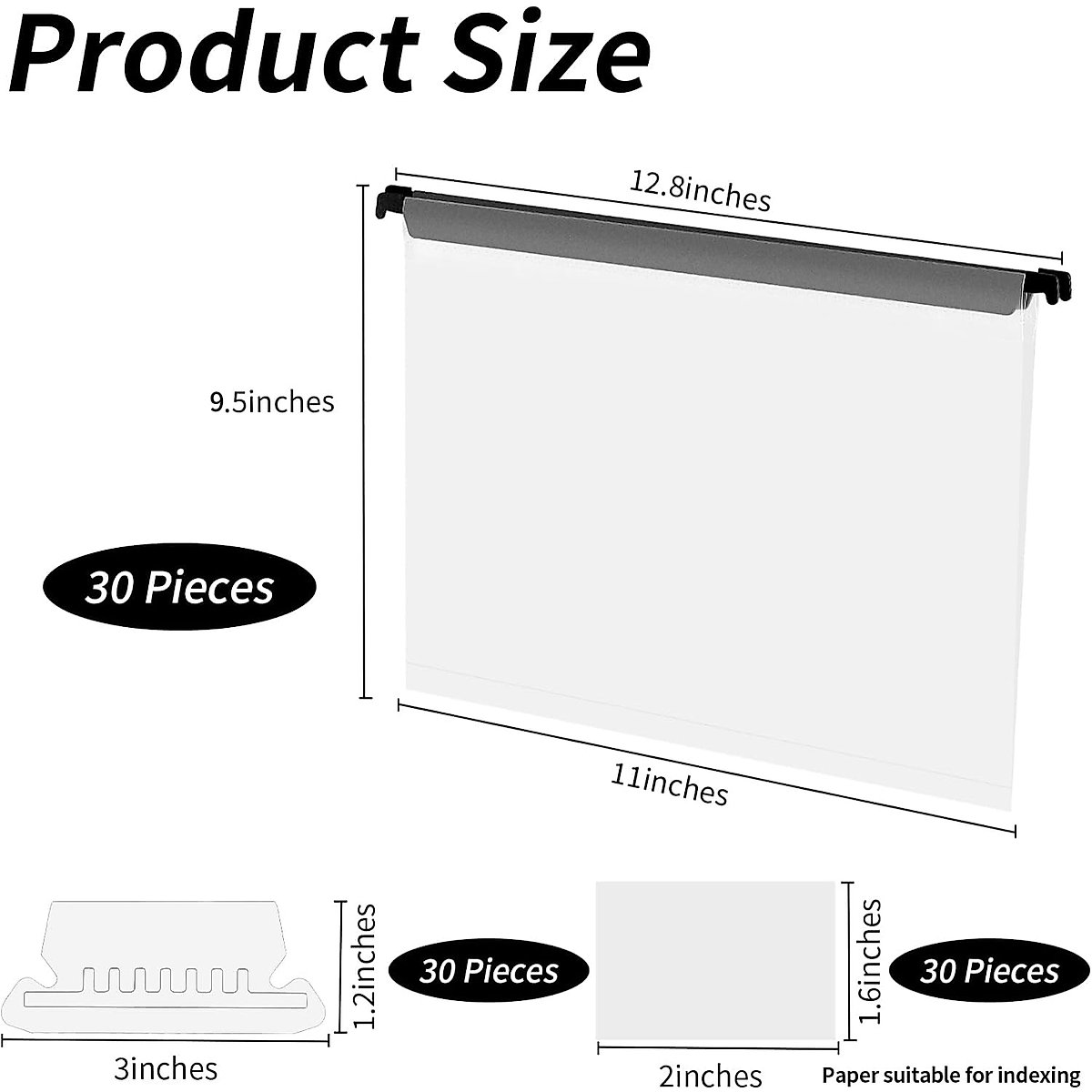 30 Pieces Clear Hanging File Folders Letter Size with Tabs and Inserts Poly Reinforced Filing Cabinet Folders Hanging 9.5x11inch Hanging Document Paper Folder for Medical Charts File Cabinet