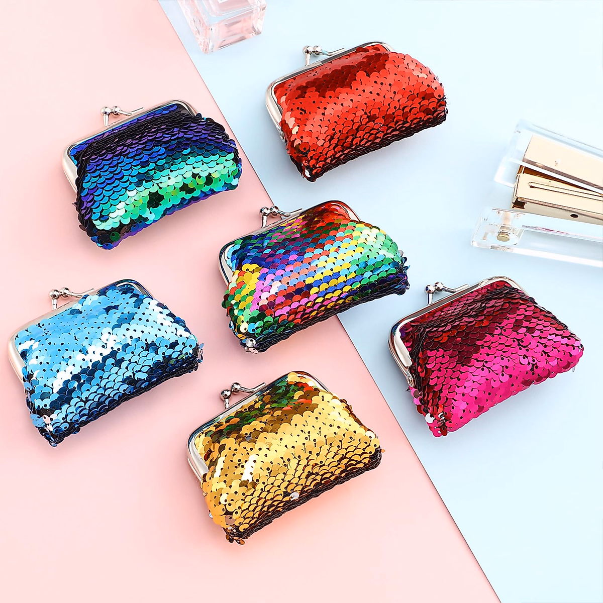 Frienda Sequin Coin Purses Reversible Sequin Mini Wallets Pouches Colorful Sequins Bags for Women Party Favor