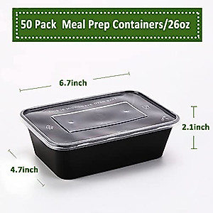 MORDEN MS 50-Pack Meal Prep Containers With Lids Reusable To-Go Food Containers Plastic Bento Boxes Food Storage Lunch Box, Microwave/Freezer/Dishwasher Safe, 1 Compartment, BPA-Free, 750ML/26 OZ