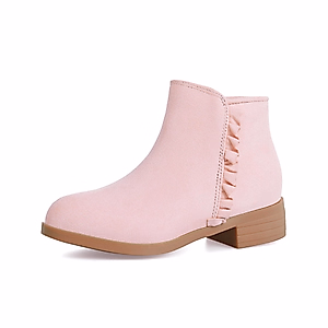 Coutgo Girls Ankle Boots Kids Ruffle Dress Booties Fashion Chunky Side Zip Casual Shoes