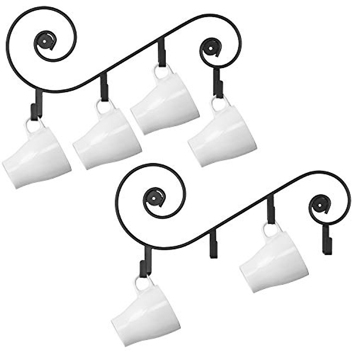 MyGift Set of 2 Vintage Scrollwork Design Wall Mounted Metal Mug Hook Air Drying Rack, Black