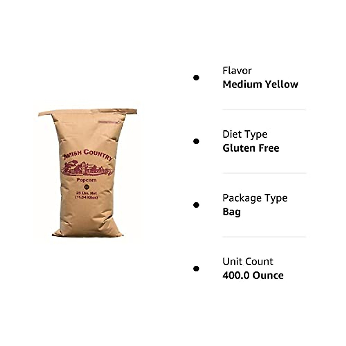 Amish Country Popcorn | 25 lb Bag | Medium Yellow Popcorn Kernels | Old Fashioned, Non-GMO and Gluten Free (Medium Yellow - 25 lb Bag)