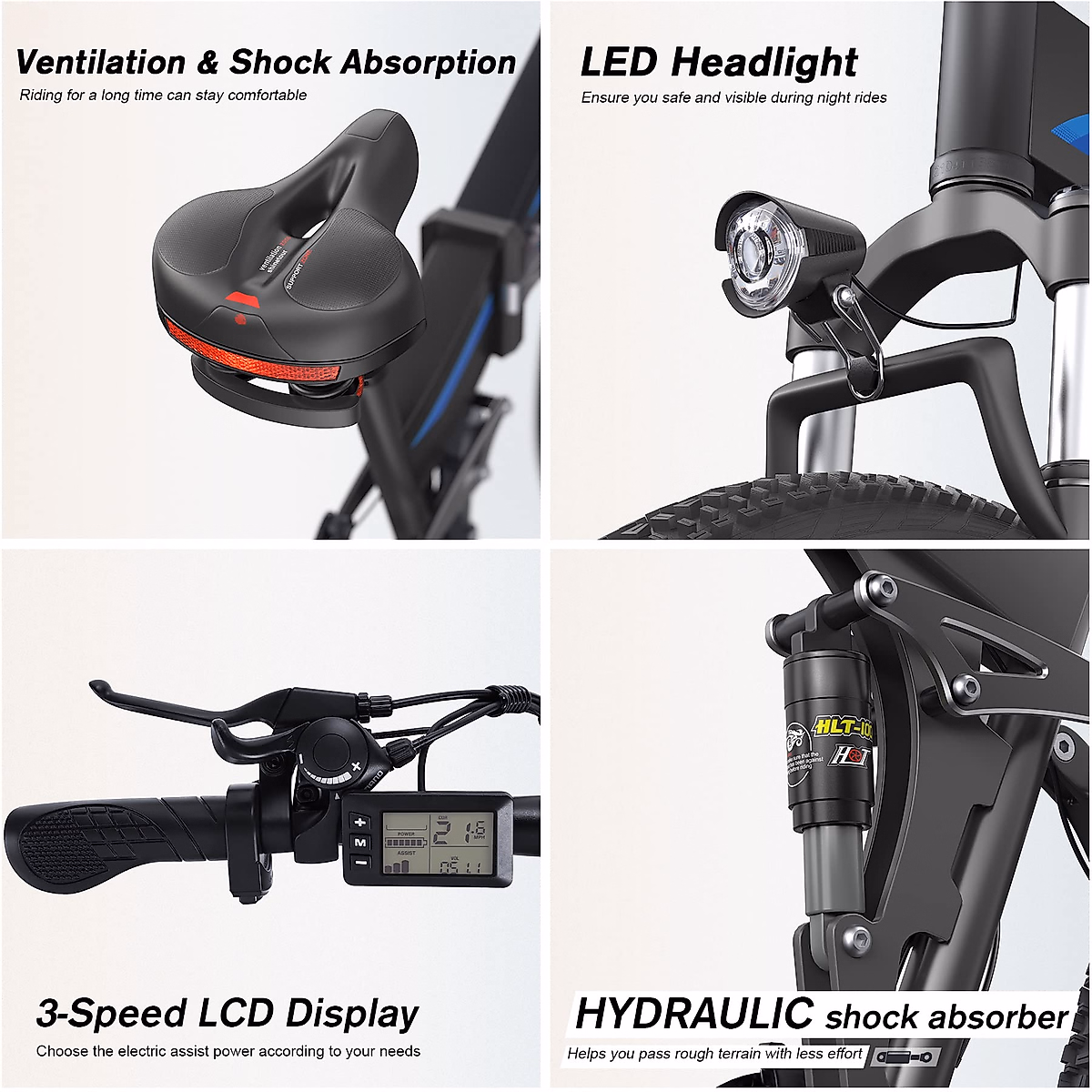 Wooken 26" x4.0 Fat Tire Electric Bike, Folding Electirc Bike for Mountain Commuter, 500W Motor 21.6 MPH, Ebikes for Adults with 48V/10.4Ah Removable Battery, Suspension Fork, 21 Speed Ebike