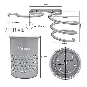 ELVASEN Hair Dryer Holder, Wall Mount Organizer Shelf Rack for Bathroom, Wall Mount with Comb Makeup Brushes Cup,Bathroom Washroom Shower Accessories Storage Organization Aluminum Set