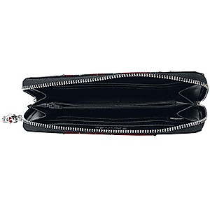 Lost Queen Red Tartan Plaid Punk Handcuff Skull Charm Zip Around Wallet