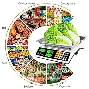 Price Computing Scale 88lb/40kg Commercial Food Scale for Produce Meat with Stainless Steel Large Platform, LCD Display, and Green Bright Backlight for Farmers Markets, Deli, （Not for Trade）
