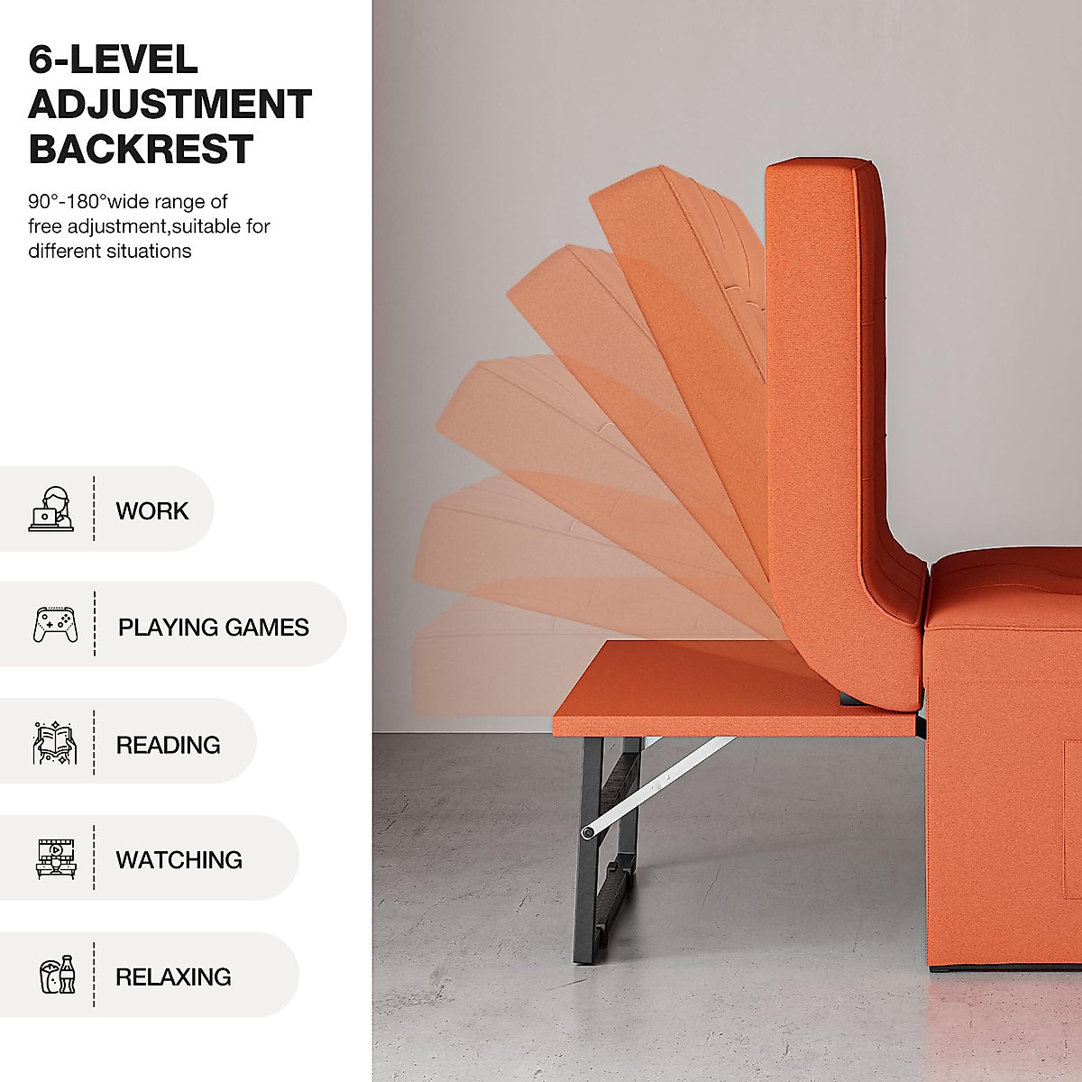 yotefe Sofa Bed, 4 in 1 Convertible Chair Multi-Function Folding Ottoman Guest Bed with Adjustable Backrest for Living Room, Apartment, Office 71.9''W (Fabric, Orange)