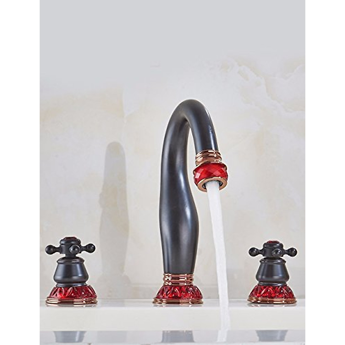 SJQKA-Faucet All copper, black bronze, three piece basin, hot and cold water faucet, double three hole platform, basin art head