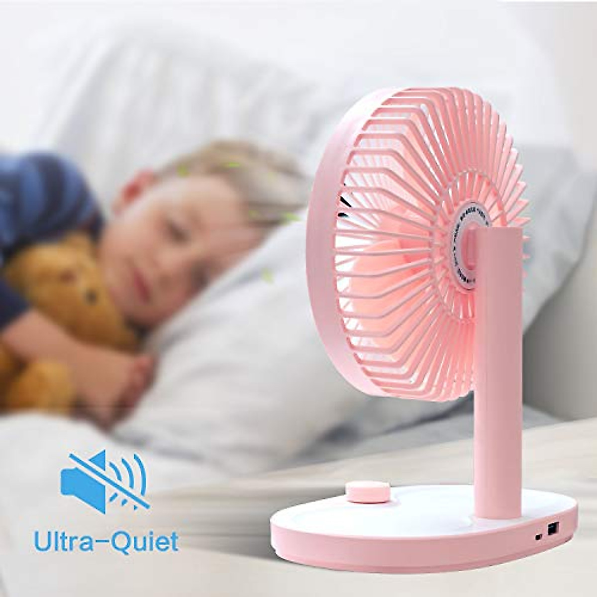 SmartDevil 6.5“ Small Desktop Fan, Personal Desk Fan With Storage Function, 2600 mAh Battery Operated Table fan, Smart Timing Function, Stepless Speed Regulation, for Home, Office, Bedroom, Pink