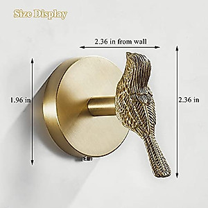 Brass Hooks, Gold BrassTowel Hooks,Brass Decorative Hooks,Gold Brass Coat Hooks Wall Mounted,Gold Brass Bird Coat Wall Hooks, Brushed Brass Wall Hooks for Towel, Coat ,Robe, Hat ,Keys,Bag,Scarf