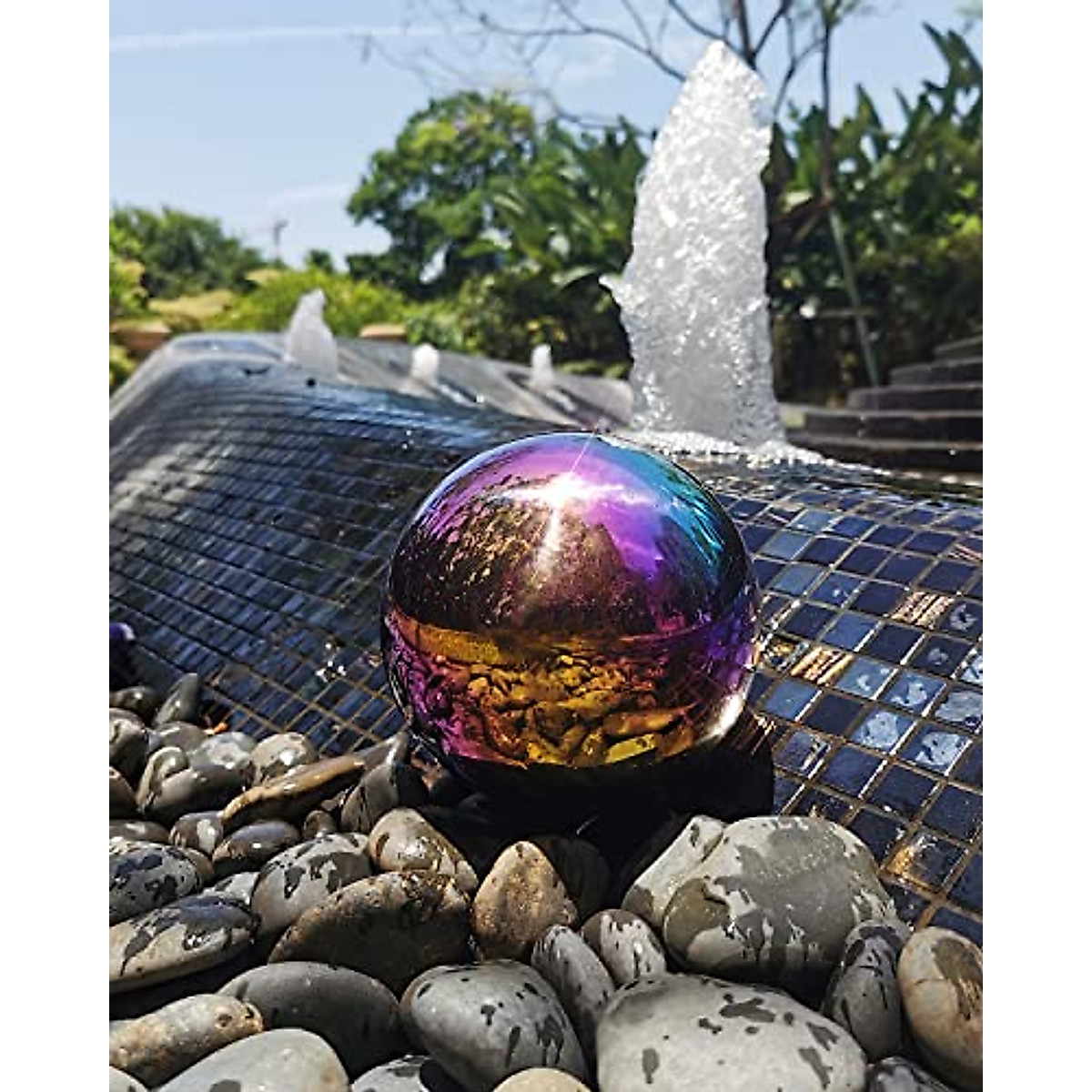 Pangmao Rainbow Gazing Globe Mirror Ball in Stainless Steel, Shiny Hollow Sphere Sparkling Housewarming Outdoor Ornament (8 Inch)