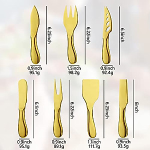 Kats Beypg Advanced 7-Pieces Cheese Knife Set Collection 18/10 Stainless Steel Cheese Knives Sets Charcuterie Utensils With Cheese Knife And Cheese Slicer,Exquisite Cheese Spreader Gift Sets (Gold)