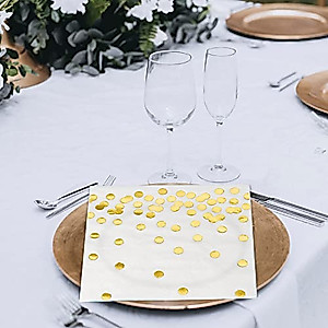 100 Pack of White and Gold Cocktail Napkins, 3-Ply Bar Napkins Disposable Party Napkins Paper Napkins Dinner for Wedding Baby Shower Birthday