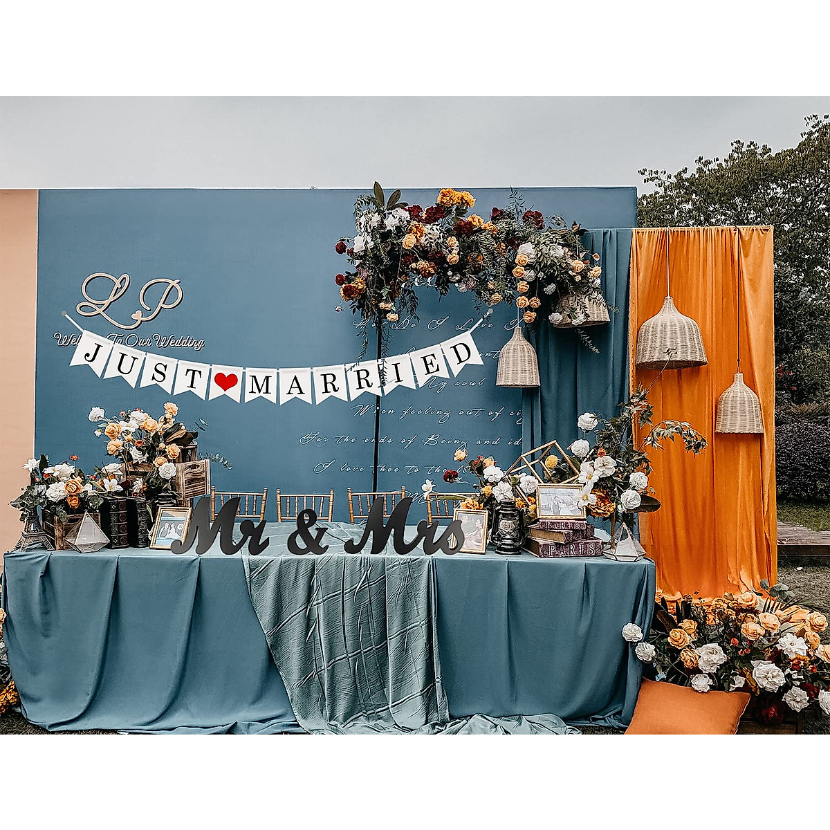 Nine to Nine Wedding Decorations Set, Large Mr and Mrs Sign & Just Married Banner, Mr & Mrs Signs for Wedding Table, Wooden Letters Wedding Decor, Wedding Decorations for Reception, Ceremony and Anniversary Party Valentine's Day Decor, White
