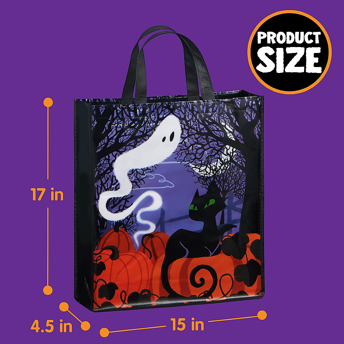 JOYIN 12 Halloween Large Treat Goody Tote Bags 17” x 15” for Halloween Trick or Treat Candy Bags, Gift Goodie Bags, School Classroom Bags, Party Favor Supplies
