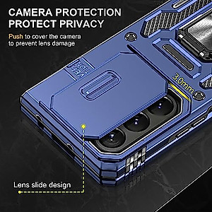 AKABEILA Case for Samsung Galaxy Z Fold 5(5G) Case Cover Soft TPU PC Slim Non-Slip Carbon Fiber Phone Case Rotate Stand Slide Camera Protection Navy Blue