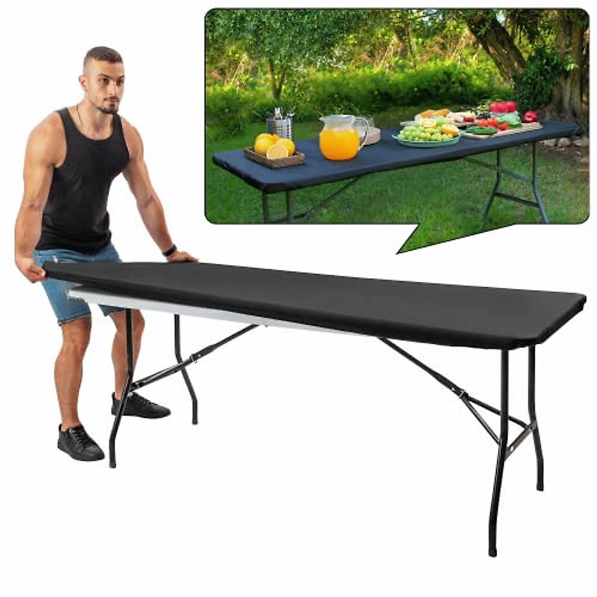 moty Folding Table Cover, Polyester Fitted Waterproof Outdoor Tablecloth Protector with Elastic for Rectangle Picnic Tables, Washable, Wrinkle Resistant, for Patio, Parties, Camping