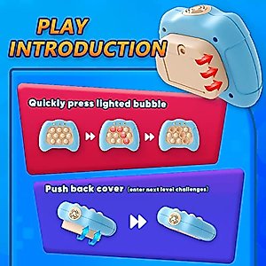 Quick Push Light Up Pop Game Fidget Toys for Adults and Kids | Puzzle Game Machine | Squeeze Poppet Sensory Push Pop Bubble Toy | Relief Party Favors Puzzle Game Fidget Console (Light Blue)