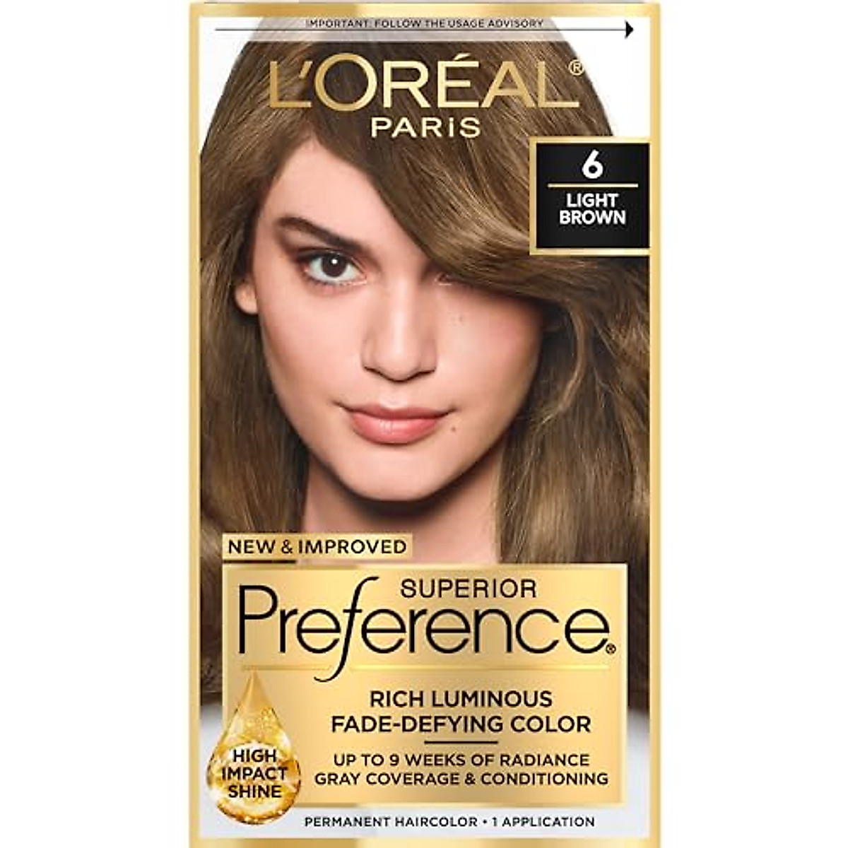 L'Oreal Paris Superior Preference Fade-Defying + Shine Permanent Hair Color, 6 Light Brown, Pack of 1, Hair Dye