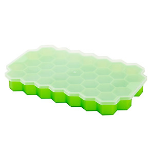 Mind Reader Mini Ice Cube Trays, Honeycomb Mold, Cover, Reusable, Stackable, Freezer, Silicone, 8"Lx5"Wx1"H, Set of 4, Green