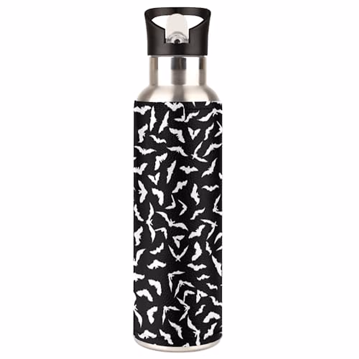 Bats Black Water Bottle 20 oz Insulated Thermos With Lid Stainless Steel Bottle Circle Sports Water Bottles Keep Hot Cold Leakproof Vacuum Water Flask