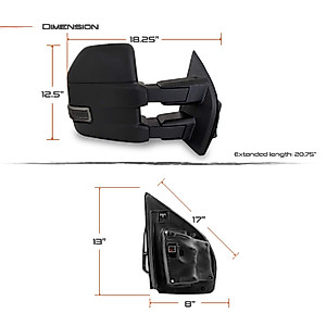 AKKON - For 2015-2018 Ford F150 [8 Pin Plug] Pair of Power + Heated + Turn Signal Black Texture Towing Side Mirrors