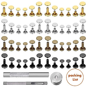 Selizo 480 Sets 4 Colors 3 Sizes Leather Rivets Double Cap Rivet Tubular Metal Studs with 3 Pieces Setting Tool Kit for Leather Craft Repairs Decoration