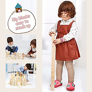 Onshine Large Wooden Blocks for Toddlers 1-3, 64 Pieces Big Wood Building Blocks Set with Wooden Storage Box, Large Toddler Blocks Building and Stacking Toys Construction Set